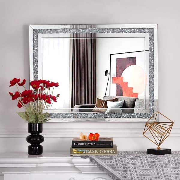 Cyrstal Accent Wall Mirror Rectangle Crushed Diamonds Inlay - 31.5"x23 ...