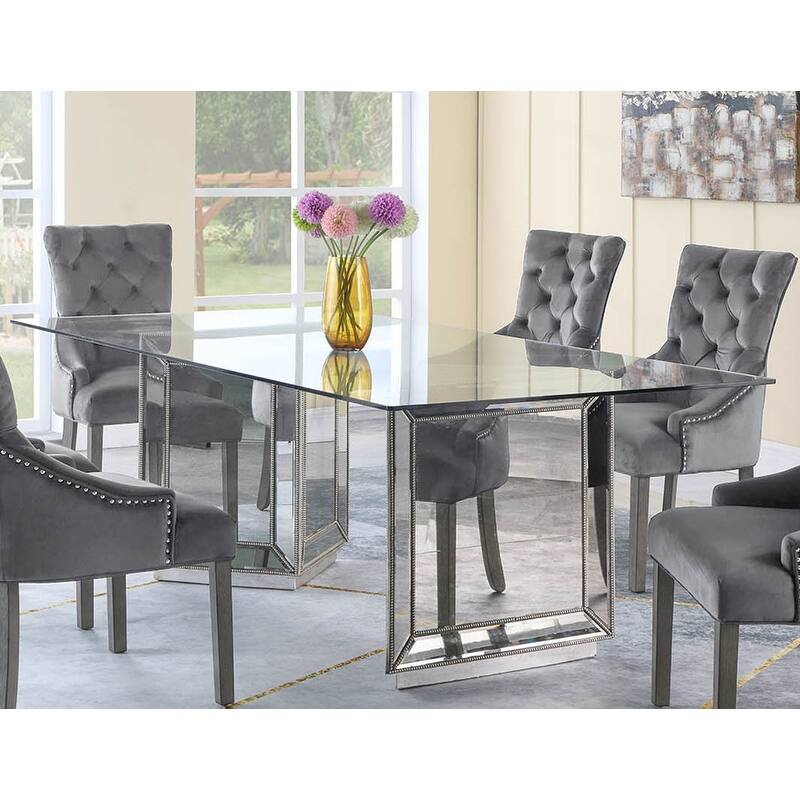 Best Master Furniture Mirrored Wood Dining Table with Tempered Glass ...