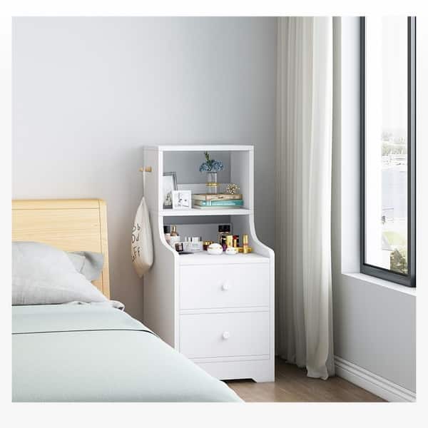 Bedside Table with 2 Storage Drawers Tall Bed End Table For Bedroom ...