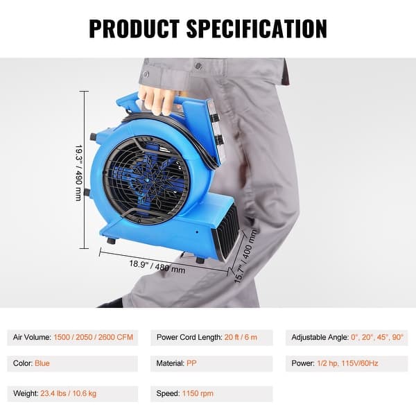 VEVOR High Velocity Utility Blower Fan with 3 Speeds 600 CFM Floor Fan ...