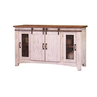 Ata 60 Inch TV Media Entertainment Console Solid Pine Wood White Brown ...