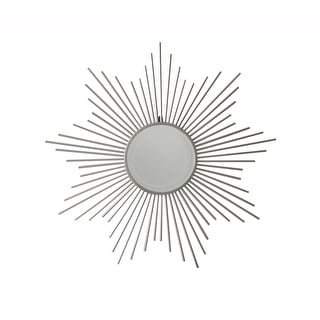 32" Silver Sunburst Metal Framed Round Center Wall Mirror - Bed Bath ...
