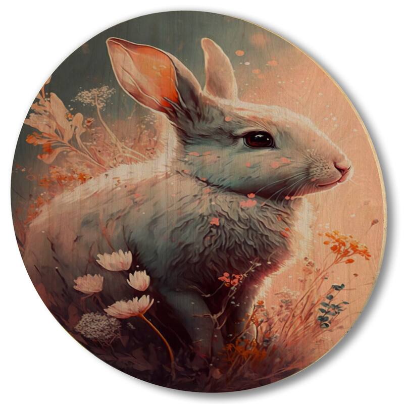 Designart "Cute Rabbit Floral Art III" Modern Wood Wall Art Décor ...