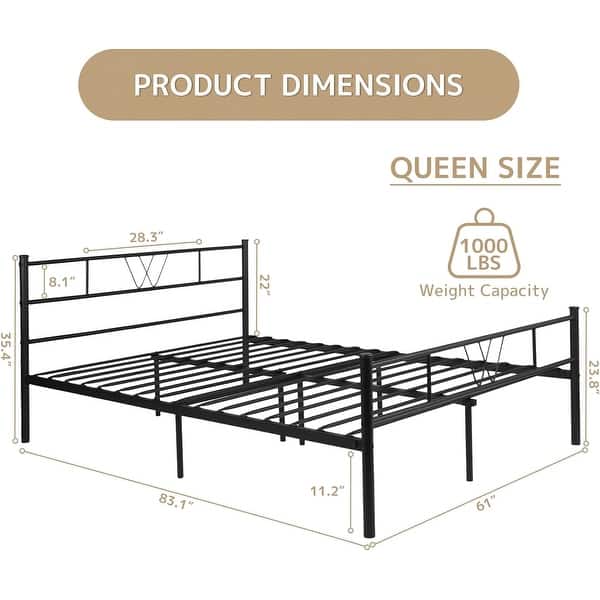 Full Size Metal Platform Bed Frame with Headboard Footboard, Heavy Duty ...
