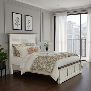 Ola King Panel Bed, Shutter Style Headboard, Molded Trim, White and ...