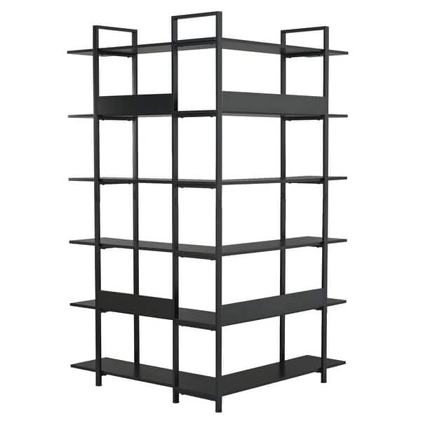 Black 6-tier Adjustable Bookshelf L-shape Stainless Steel Frame Corner ...