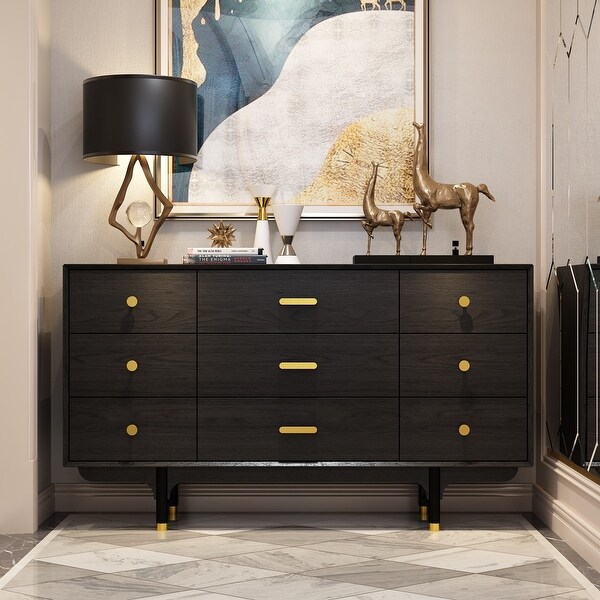 Luxe Matte Black Dresser w Golden Hardware Spacious Bedroom Storage On Sale Bed Bath Beyond 40115336