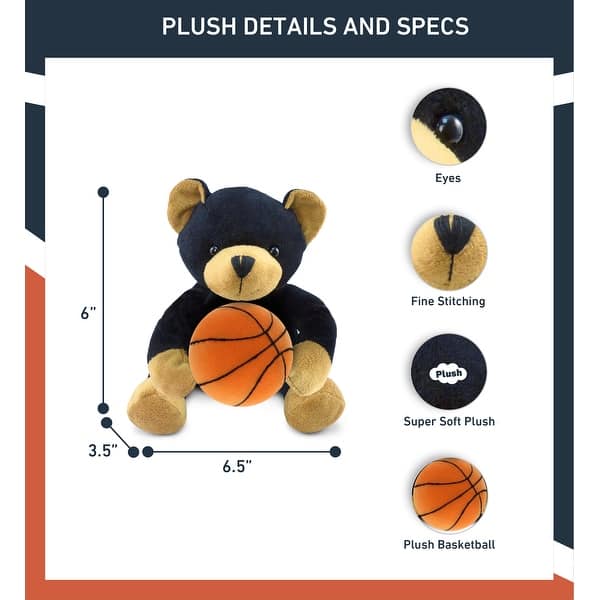 DolliBu Huggable Black Bear Stuffed Animal with Basketball Plush Toy ...