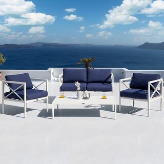 Patio 4-Piece Aluminum Conversation Set, Sofa Set with Removable ...