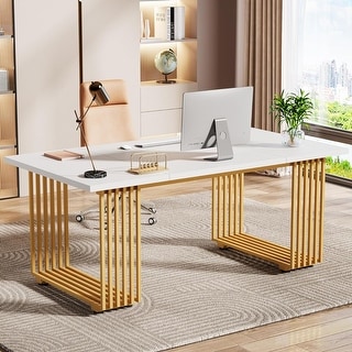 70.9 Inches Modern Office Desk Executive Desk with Gold Metal Legs ...