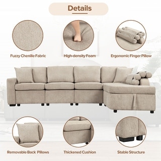 Beige L-shape Sectional wStorage Chaise Chenille Belfin Recliner Couch ...