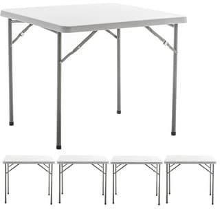 BTEXPERT 34" Square White Granite Plastic Folding Table for Gatherings ...