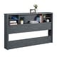 Wood Full/Queen Bookcase Headboard with Shelves and Open Cubbies, Denim ...