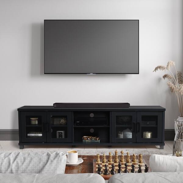 Black Extra-Wide TV Stand with Glass Door Storage for TVs up to 95 ...
