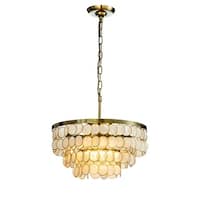 4-Light Round Coastal Capiz Shells Tiered Chandelier With Antique Gold ...