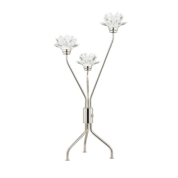 28 Inch Table Lamp, 3 Crystal Flower Shade, Stem Base, Metal, Nickel ...