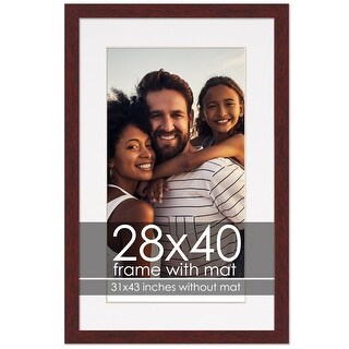 28x40 Frame with Mat - Brown 31x43 Frame Wood Made to Display Print or ...