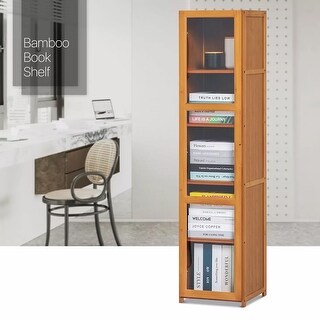 12" Bamboo Bookcase Adjustable Book Storage Cabinet Organizer Tier 5 ...