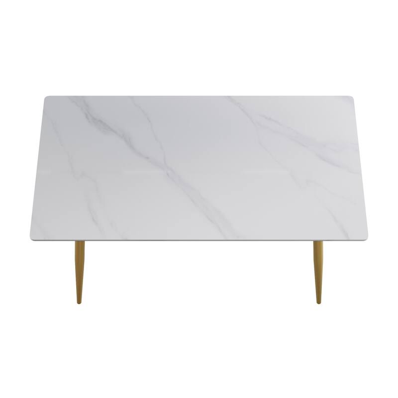 62L x 35W Rectangular White Slate Dining Table with Steel Legs ...