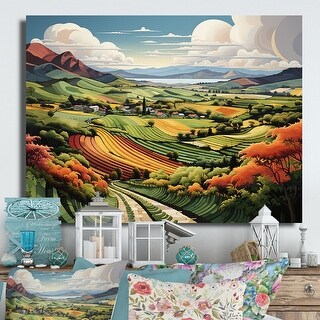 Designart "Green Orange Vineyard Rows Of Ruby III" Farmhouse Metal Wall ...