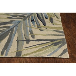 10' Ivory Blue Hand Tufted Tropical Palms Indoor Runner Rug - 3'6 ...