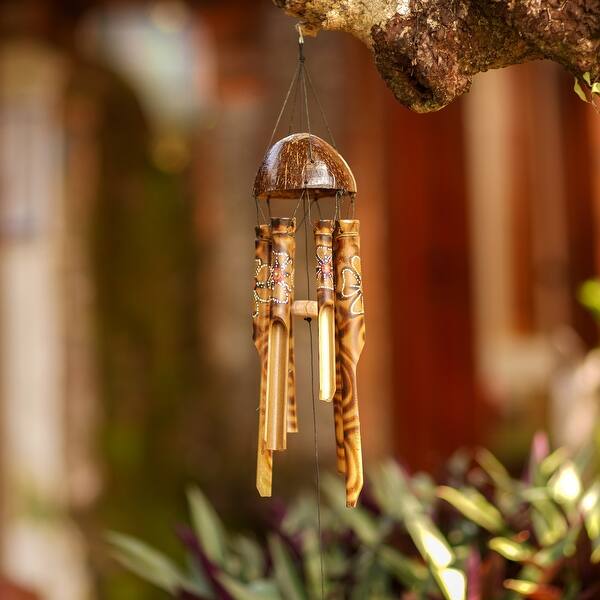 Novica Handmade Floral Melody Bamboo And Coconut Shell Wind Chime - Bed ...