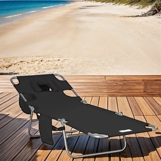 Outsunny Folding Beach Lounge Chair with Face Hole and Pillow - Bed ...