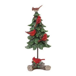 17" Red and Green Pine Tree with Perched Cardinal Birds Christmas ...