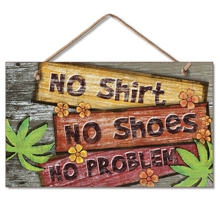 Hanging Wood Sign - No Shirt No Shoes No Problem - Bed Bath & Beyond ...