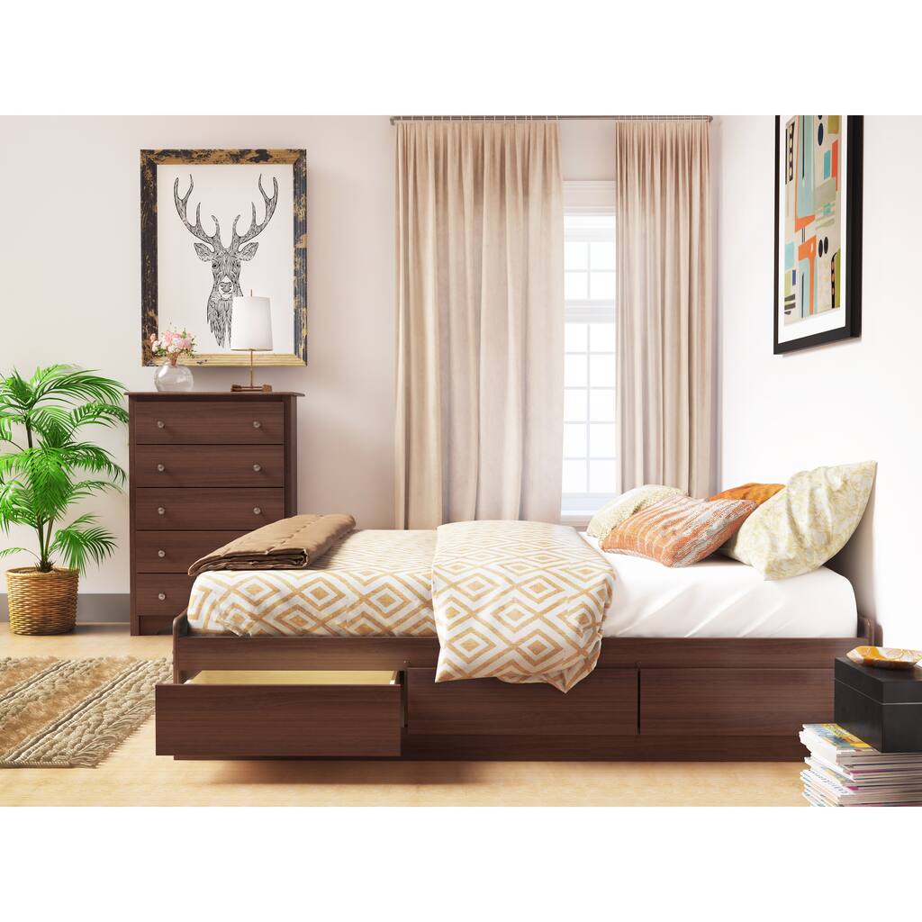 Prepac Queen Mate's Platform Storage Bed with 6 Drawers, Cherry ...