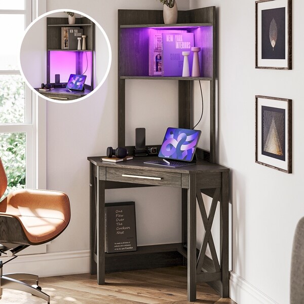BELLEZE Corner Desk with Hutch Shelf and Drawer Tate On Sale Bed Bath Beyond 39173797