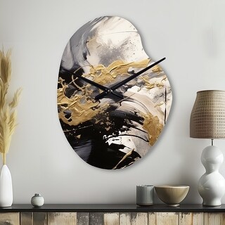 Designart - Gold and Grey Fluid Fusion IV - Abstract Large Wall Clock ...