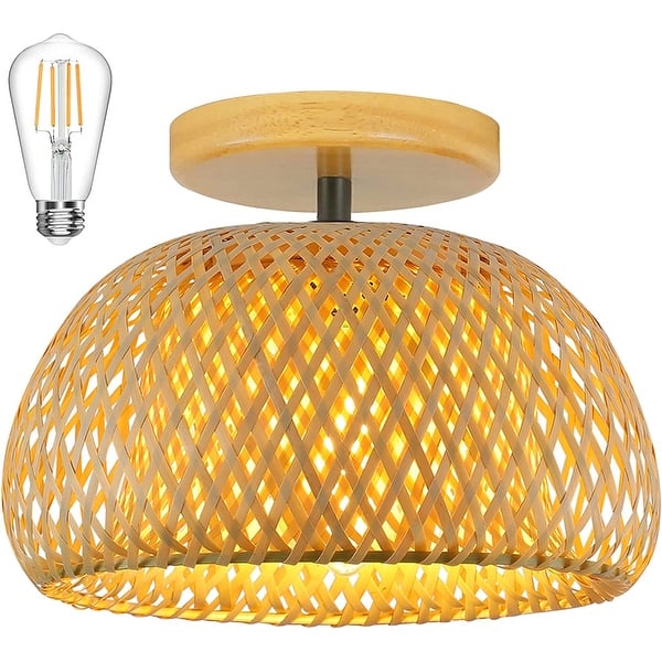 Bamboo semi flush mount ceiling lamp boho ceiling light fixture - Bed ...
