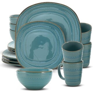16-Piece Teal Stoneware Dinnerware Set - Bed Bath & Beyond - 40137138