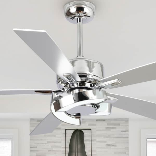 52" Chrome Wooden Modern Dimmable Ceiling Fan with LED Light - Bed Bath ...