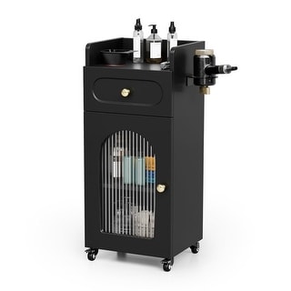 Wheeled Wooden Salon Trolley with Glass Door and Hair Dryer Holder ...