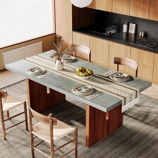 63" Farmhouse Dining Table Rectangular, Wood Kitchen Dinner Table with ...