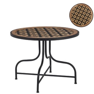24 Inch Round Top Accent Table with Vinyl Weaving, Brown and Black ...