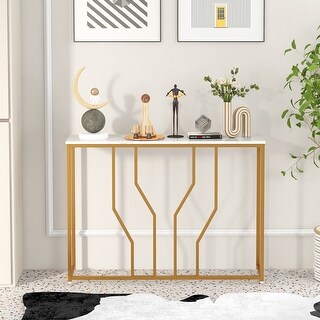 44 Inch Modern White Entryway Table with Faux Marble Tabletop-White ...