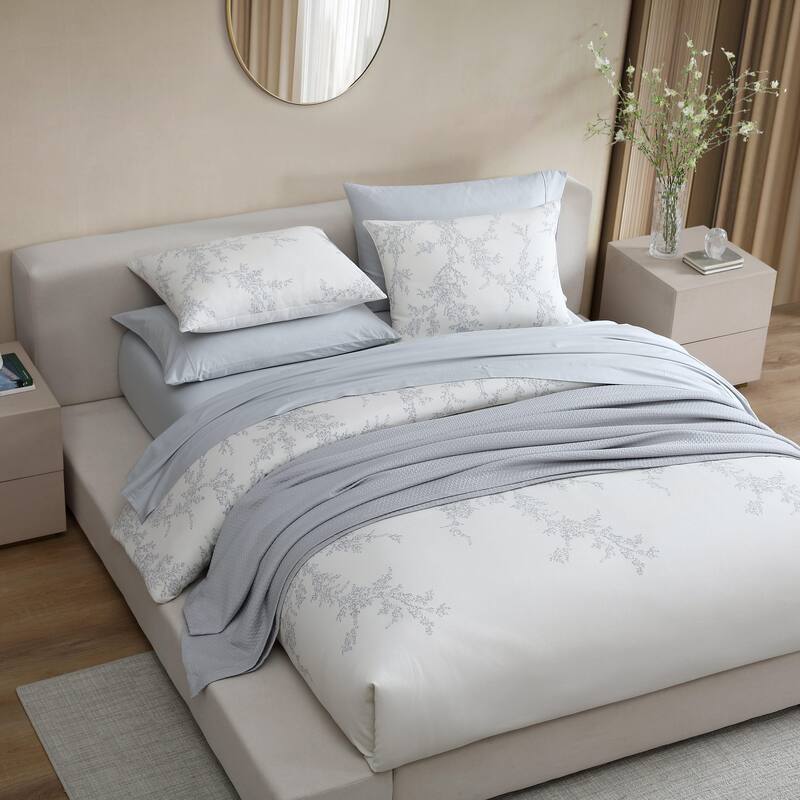 Vera Wang Trailing Vines Cotton Micro Waffle Reversible Duvet Cover Set ...
