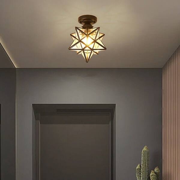 Glass Star Shaped Ceiling Light Glass Shade Ceiling Lamp - 7.68in - Bed ...