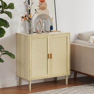 Accent Chest Wood Storage Cabinet with Shelf and Fabric Covered Panels ...