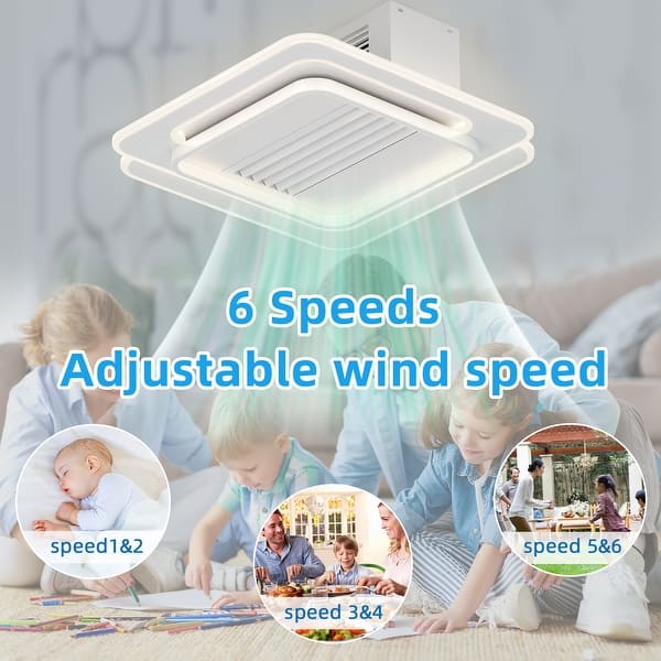 Modern Bladeless Ceiling Fan Square Dimmable Flush Mount Ceiling Fan ...