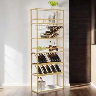 Standing LED Tall Bar Cabinet Honeycomb Wine Rack with Glass Rack - Bed ...