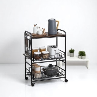 3-Tier Rolling Kitchen Cart with Storage, Microwave Stand with Pull-Out ...