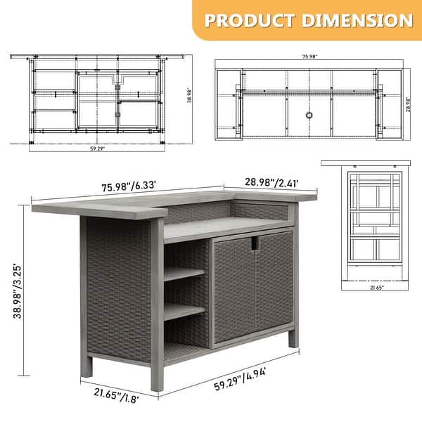 DOMI Patio Bar Counter – Stylish, Sturdy Design with Umbrella Hole and ...