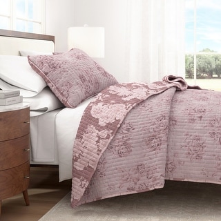 Linery & Co. Cotton Stitched Reversible Floral 3 Piece Quilt and Sham ...