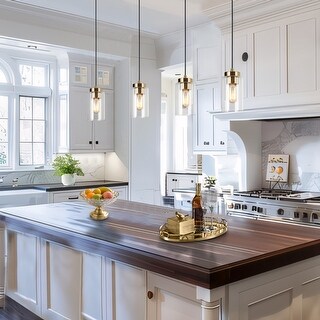 Modern Black Gold Cylindrical 1-Light Seeded Glass Kitchen Lighting ...