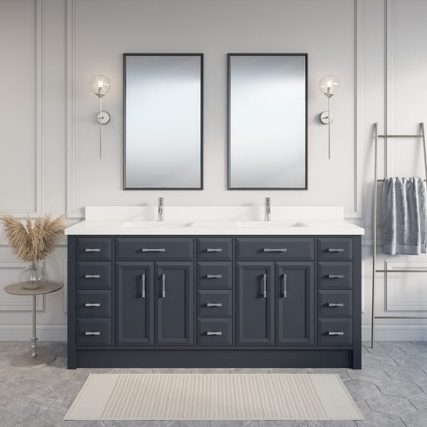 Calumet 75-in Solid Hardwood Bathroom Vanity with Engineered Stone ...