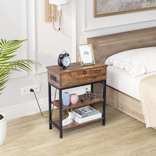 Bedside Cabinet with 2-Layer Iron Frame and USB Socket - Bed Bath ...